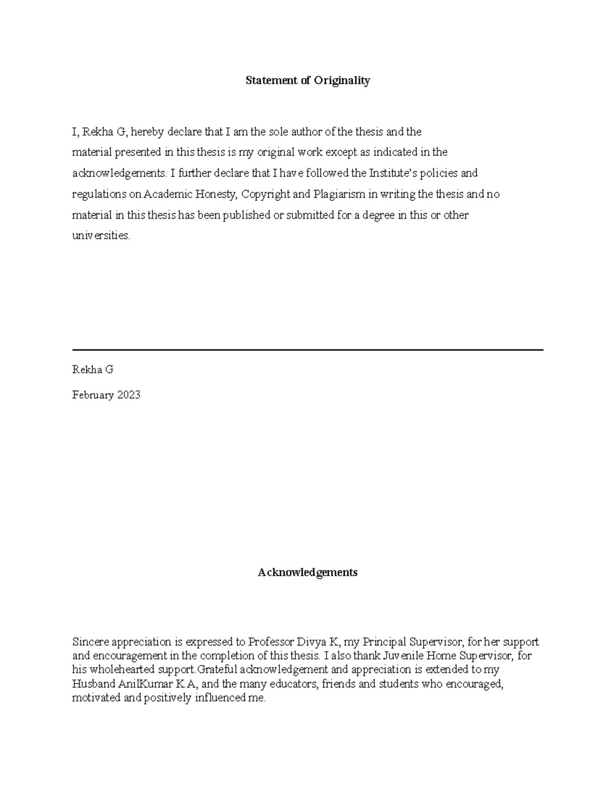 Doc1 - other - Statement of Originality I, Rekha G, hereby declare that ...