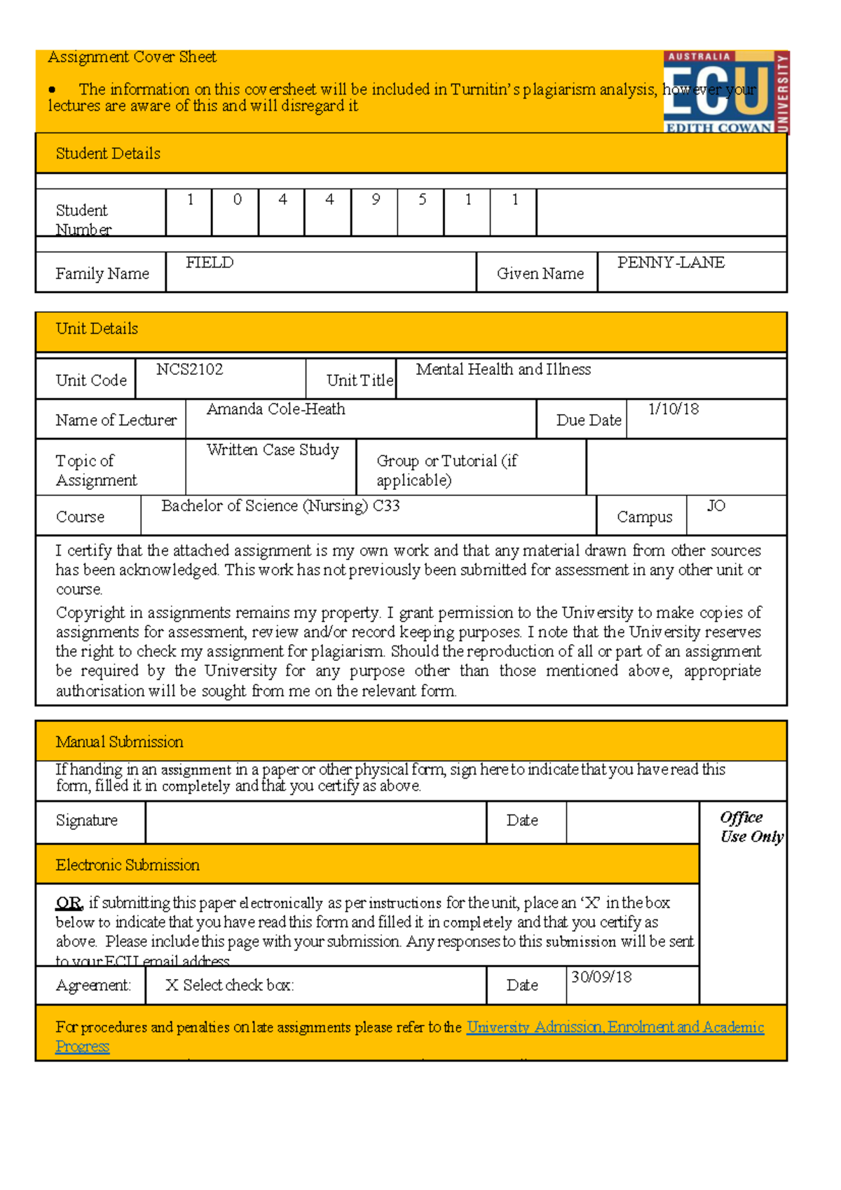 Final Mental Health Case Study PF - Assignment Cover Sheet - lectures ...