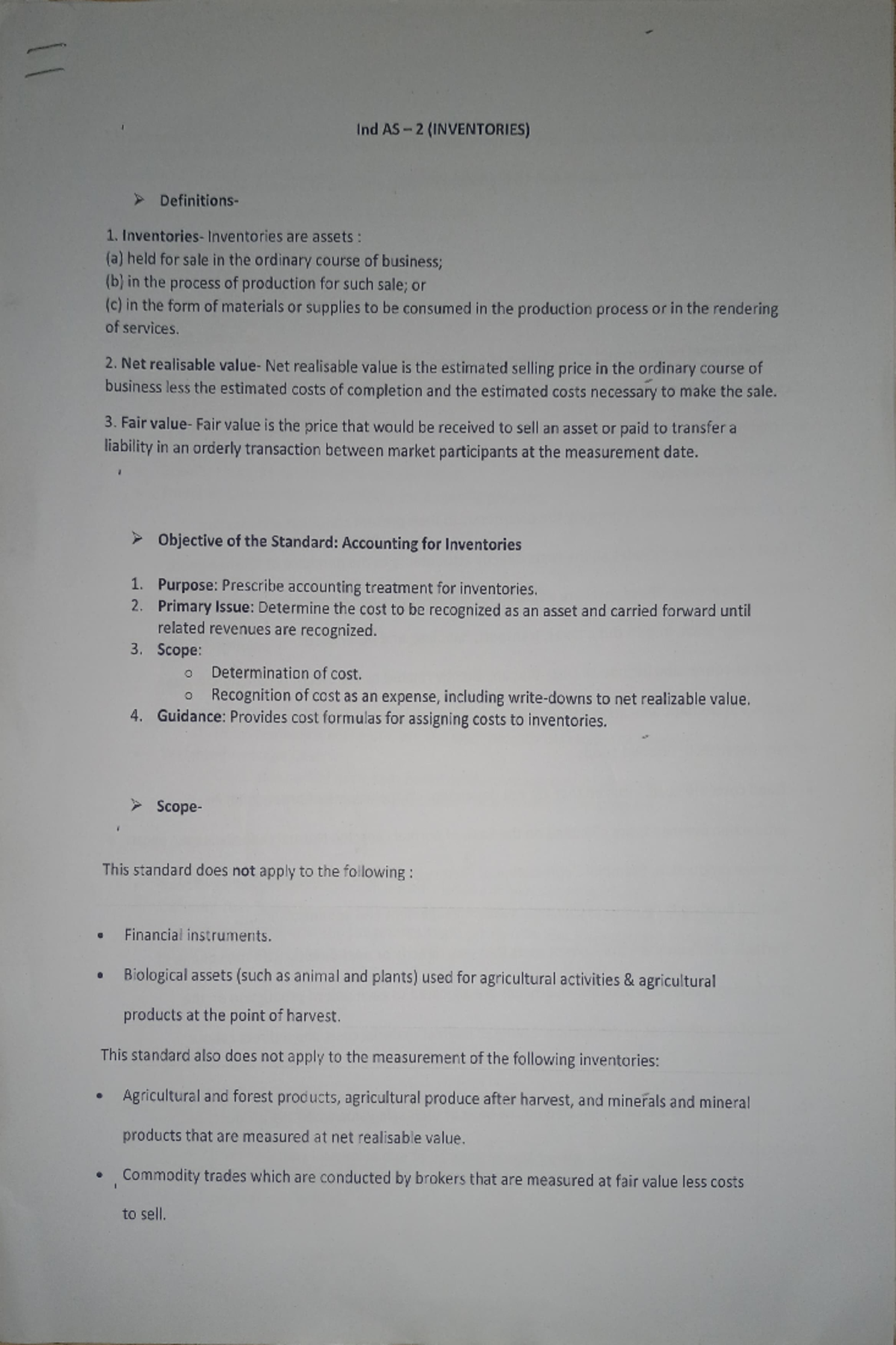 Ind AS 2 (Inv) - All are good - > Definitions ####### 1. Inventories ...