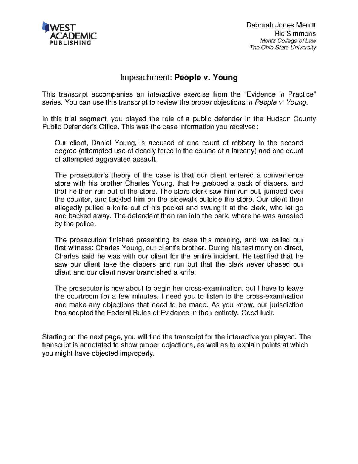 Impeachment People v. Young Transcript - Ric Simmons Moritz College of ...