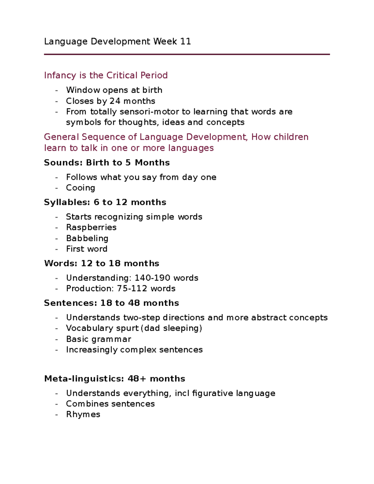 Language Development Week 11 - Wawa for drink 18 months to 2 years: a ...