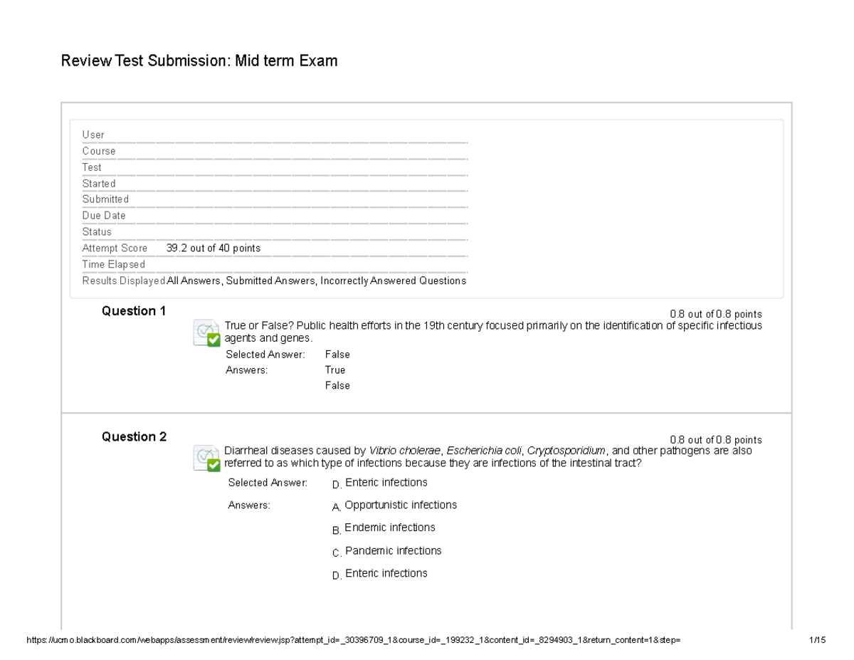 HLTH 4450 - Midterm Exam - Review Test Submission: Mid term Exam User ...