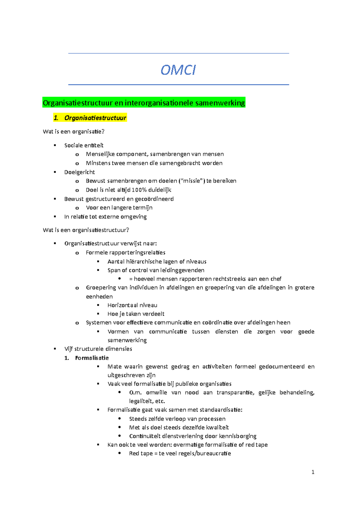 OMCI samenvatting - OMCI Organisatiestructuur en interorganisationele ...