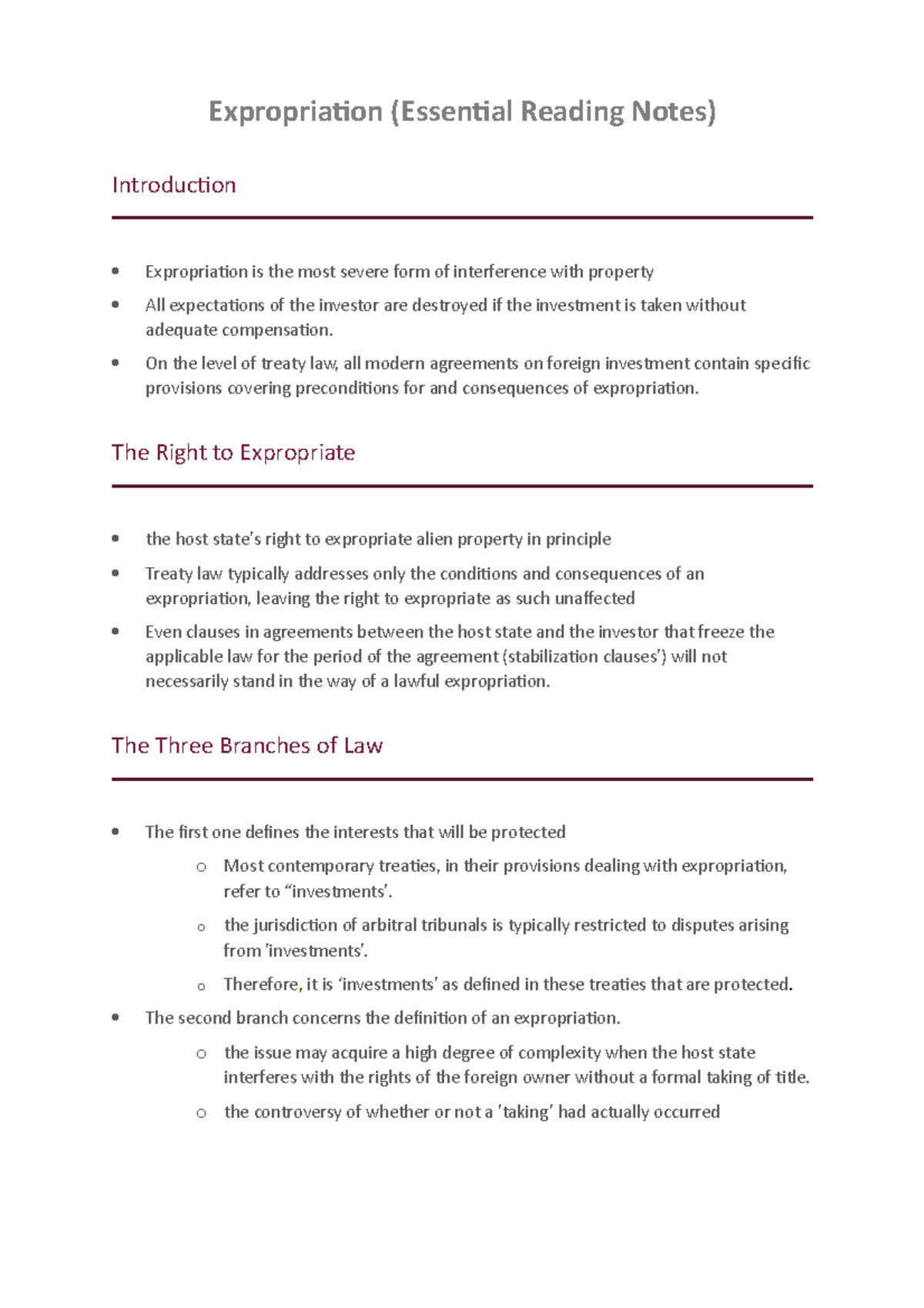 Expropriation Notes - Expropriation (Essential Reading Notes ...