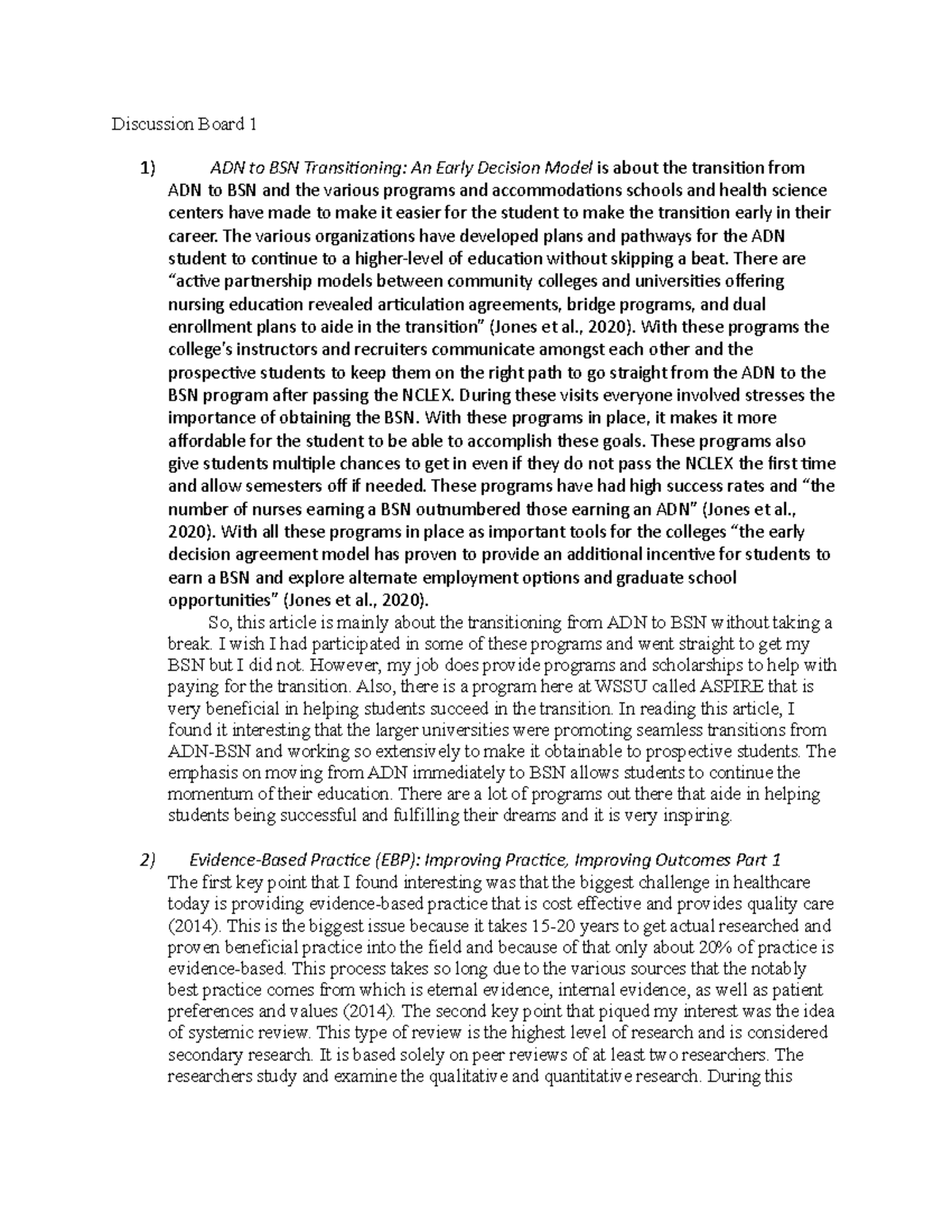 Discussion Board 1 - DB notes - Discussion Board 1 ADN to BSN ...