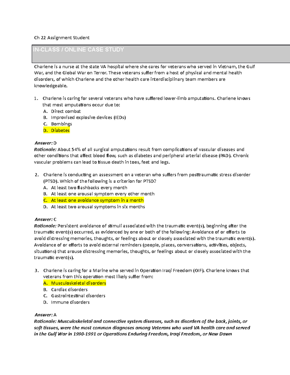 Ch 22 Assignment Student - Ch 22 Assignment Student IN-CLASS / ONLINE ...