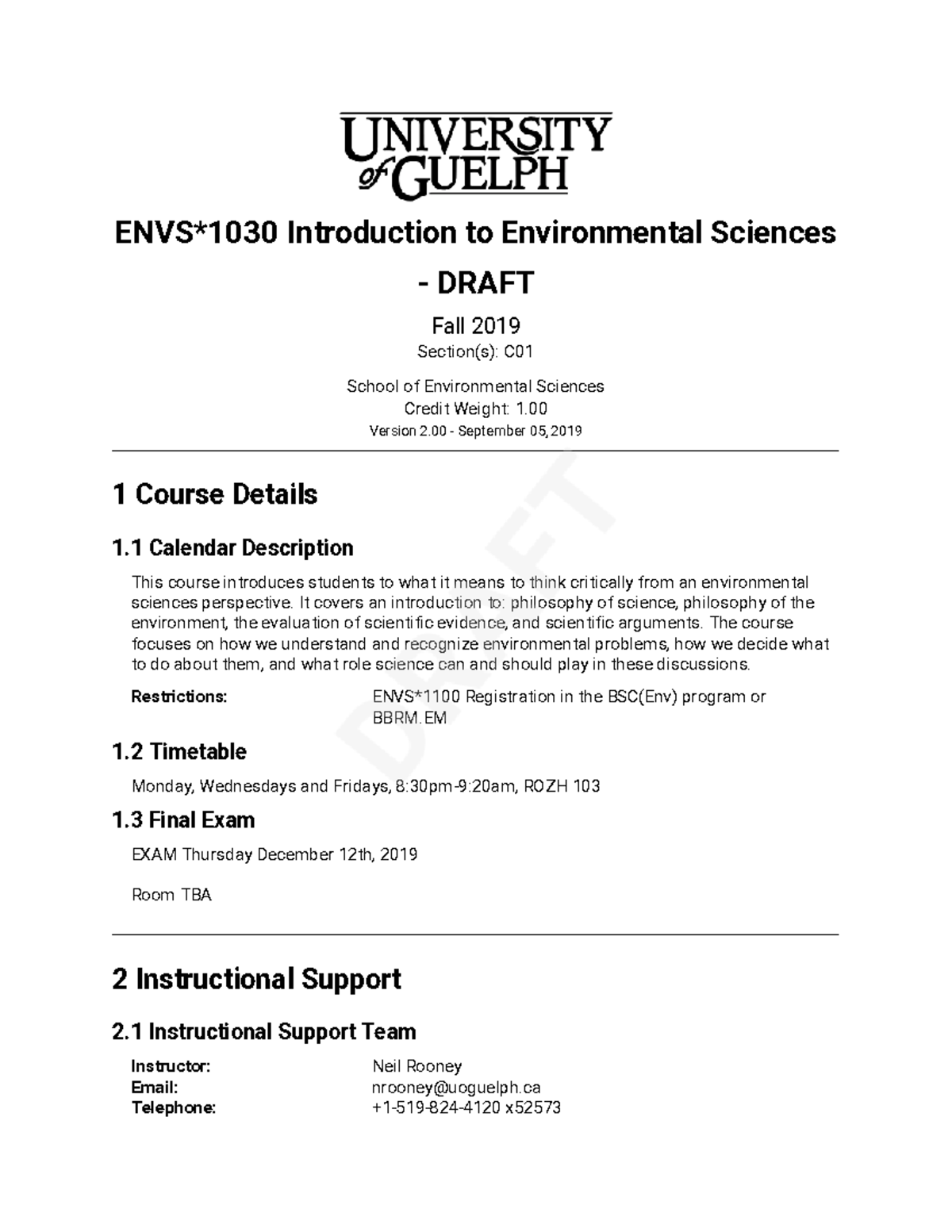 ENVS 1030 Syllabus 2019 - ENVS*1030 Introduction to Environmental ...