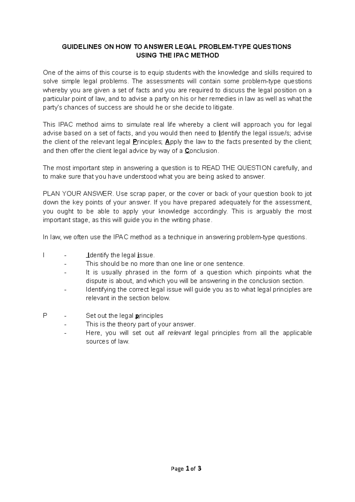 How to answer legal problem-type questions IPAC method - GUIDELINES ON ...