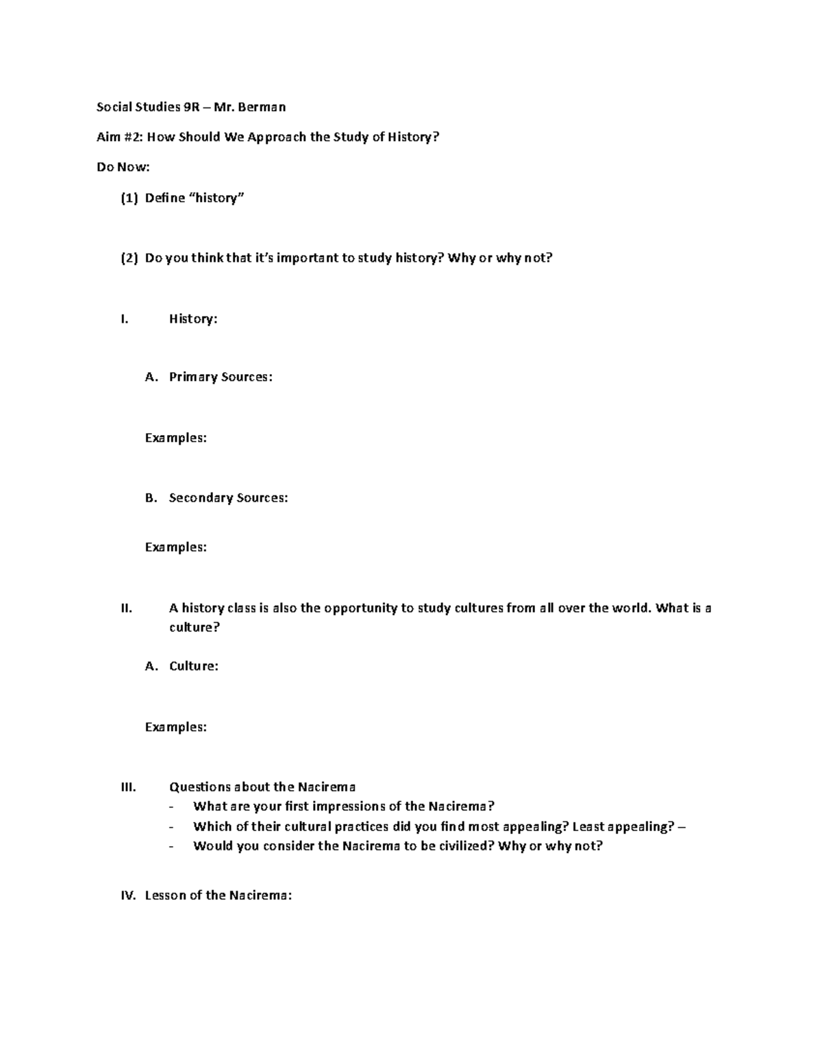 Aim 2 Handout - notes - Social Studies 9R – Mr. BermanAim #2: How ...