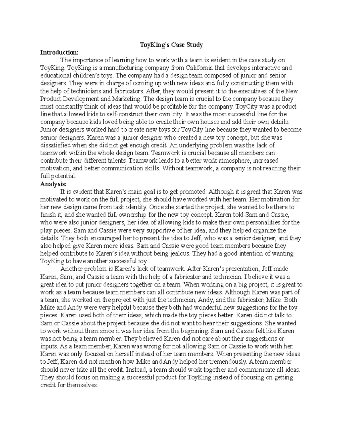 Sample Case Study Analysis - ToyKing’s Case Study Introduction: The ...
