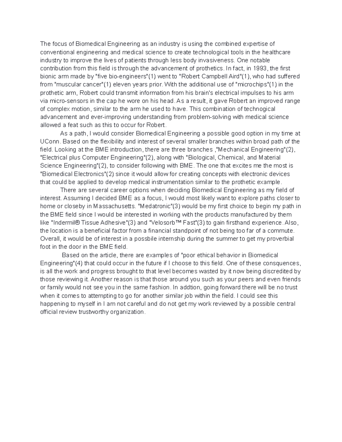 BME - HW on BME - The focus of Biomedical Engineering as an industry is ...