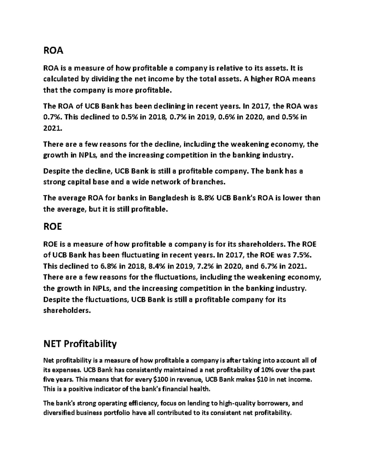Fin 401 speech - Fin - ROA ROA is a measure of how profitable a company ...