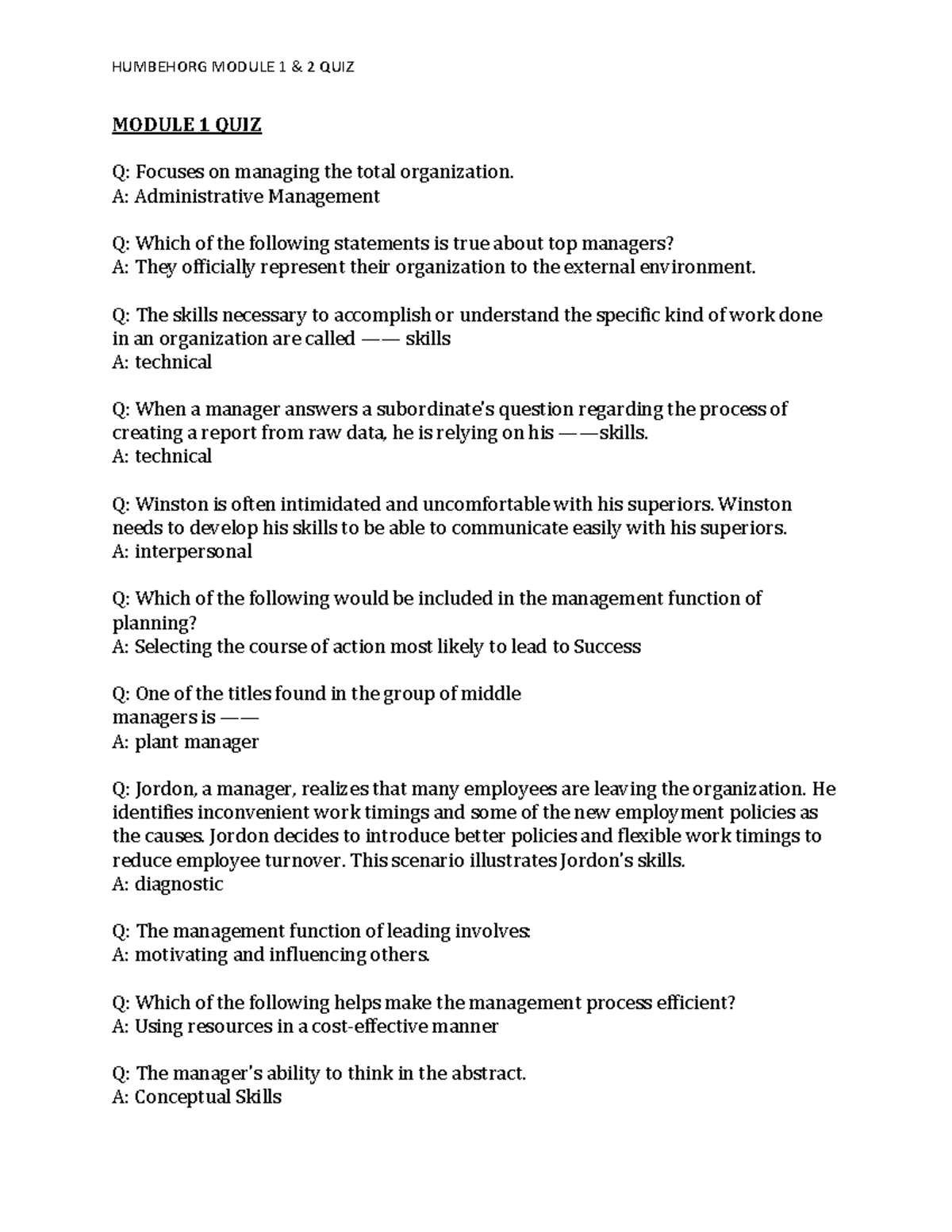 Module 12 QUIZ Humbehorg - Human Resource Management - Studocu