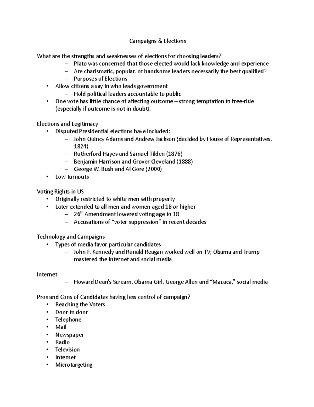 Campaigns - Lecture notes 11 - Campaigns & Elections What are the ...