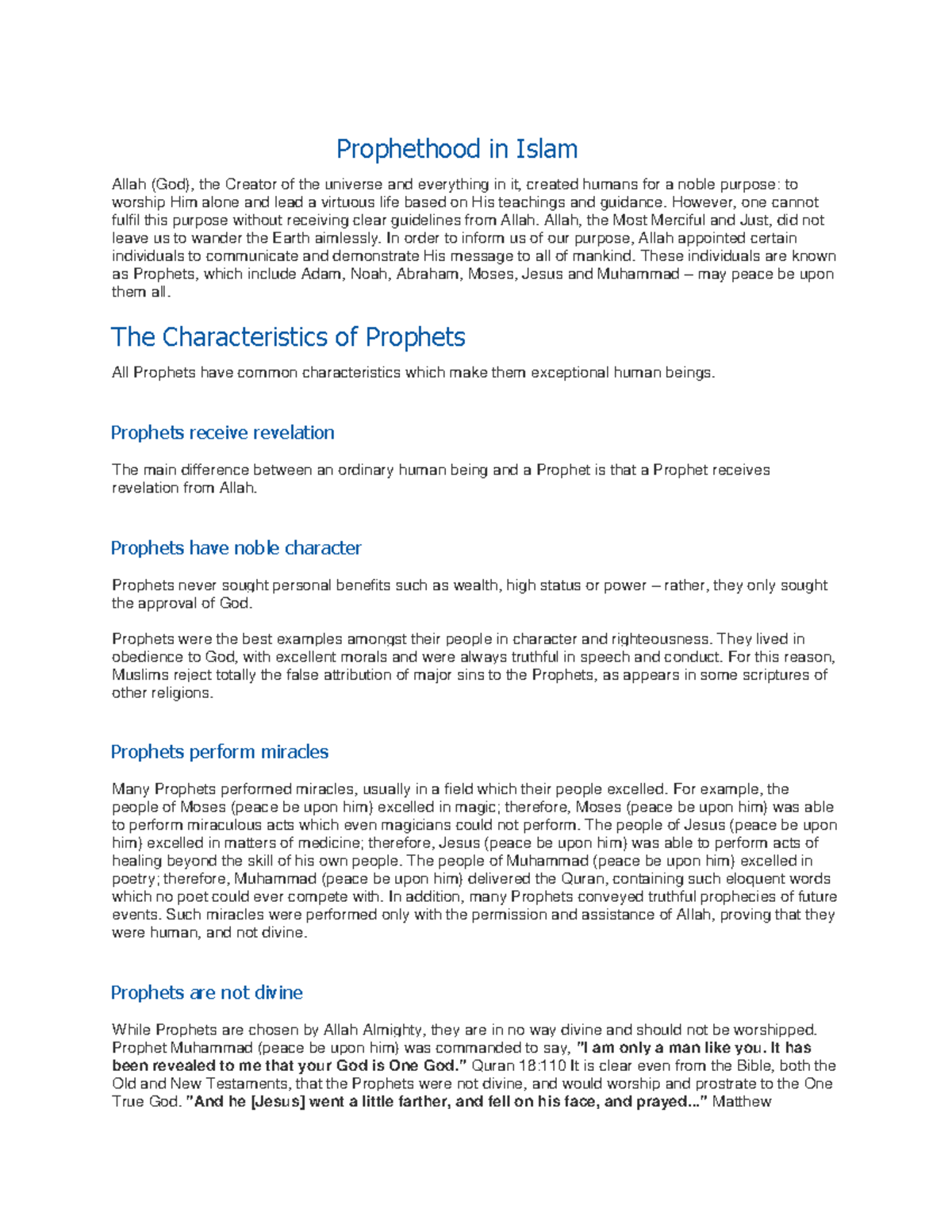 Prophethod in Islam and Sciences of Qura'n - Prophethood in Islam Allah ...