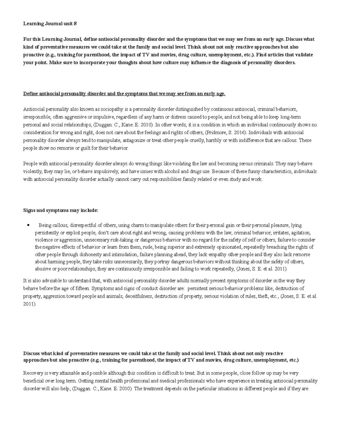 Learning Journal unit 8, Psychopathology and mental health[ 10933 ...