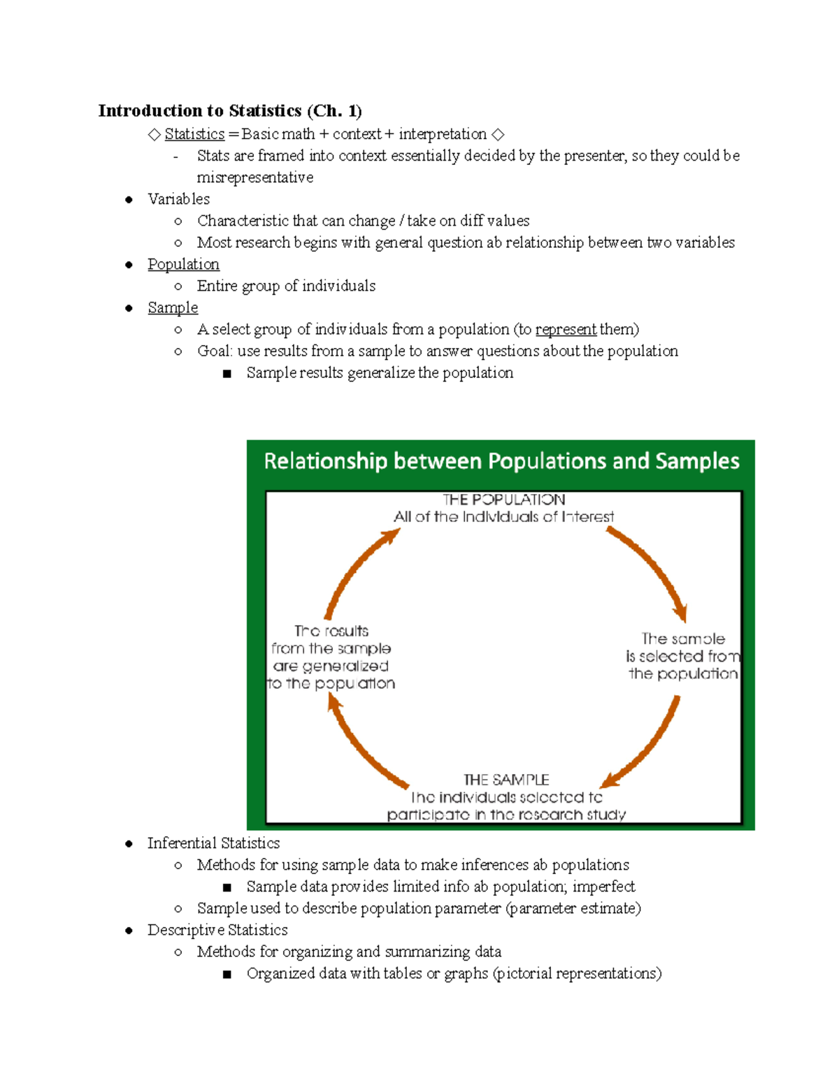 Exam 1 Notes - Introduction to Statistics (Ch. 1) Statistics = Basic ...