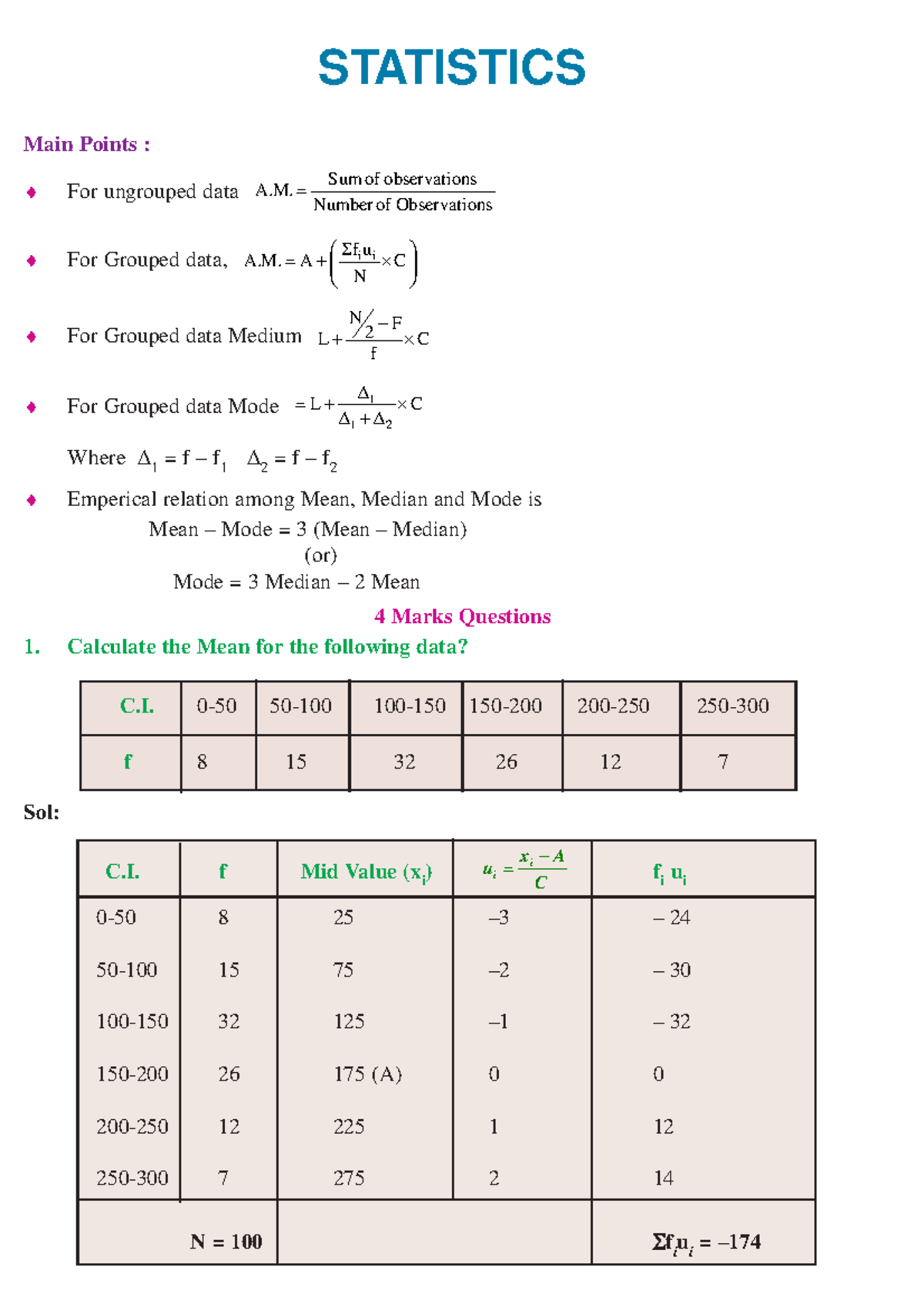 maths statistics - STATISTICS Main Points : ♦ For ungrouped data ♦ For ...