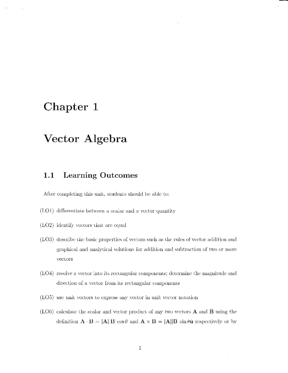 Chapter 1 - mechanics vectors notes - Chapter 1 Vector Algebra 1 ...