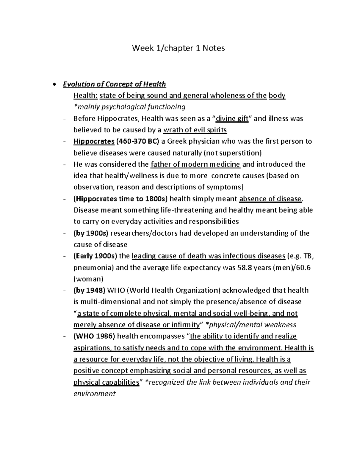 Lecture notes, lectures week 1-2 - Week 1/chapter 1 Notes Evolution of ...