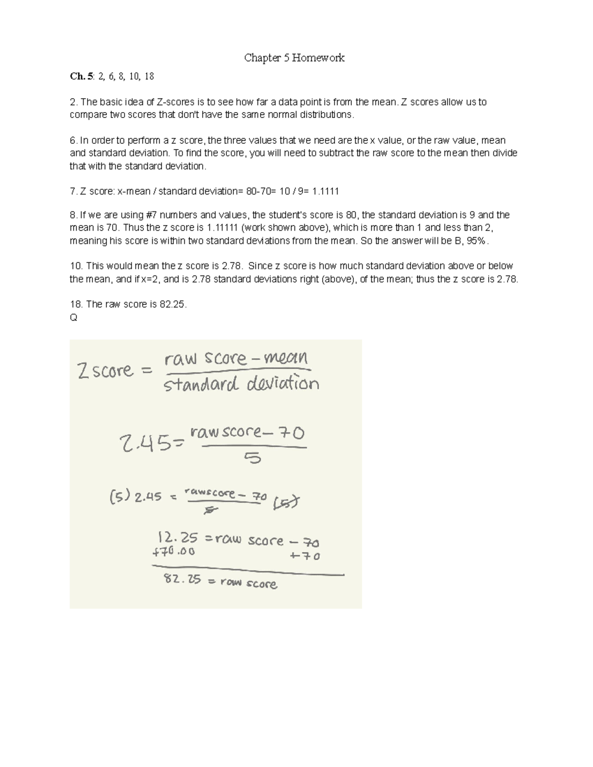 PSYCH 248- chapter 5 - Chapter 5 Homework Ch. 5: 2, 6, 8, 10, 18 The ...