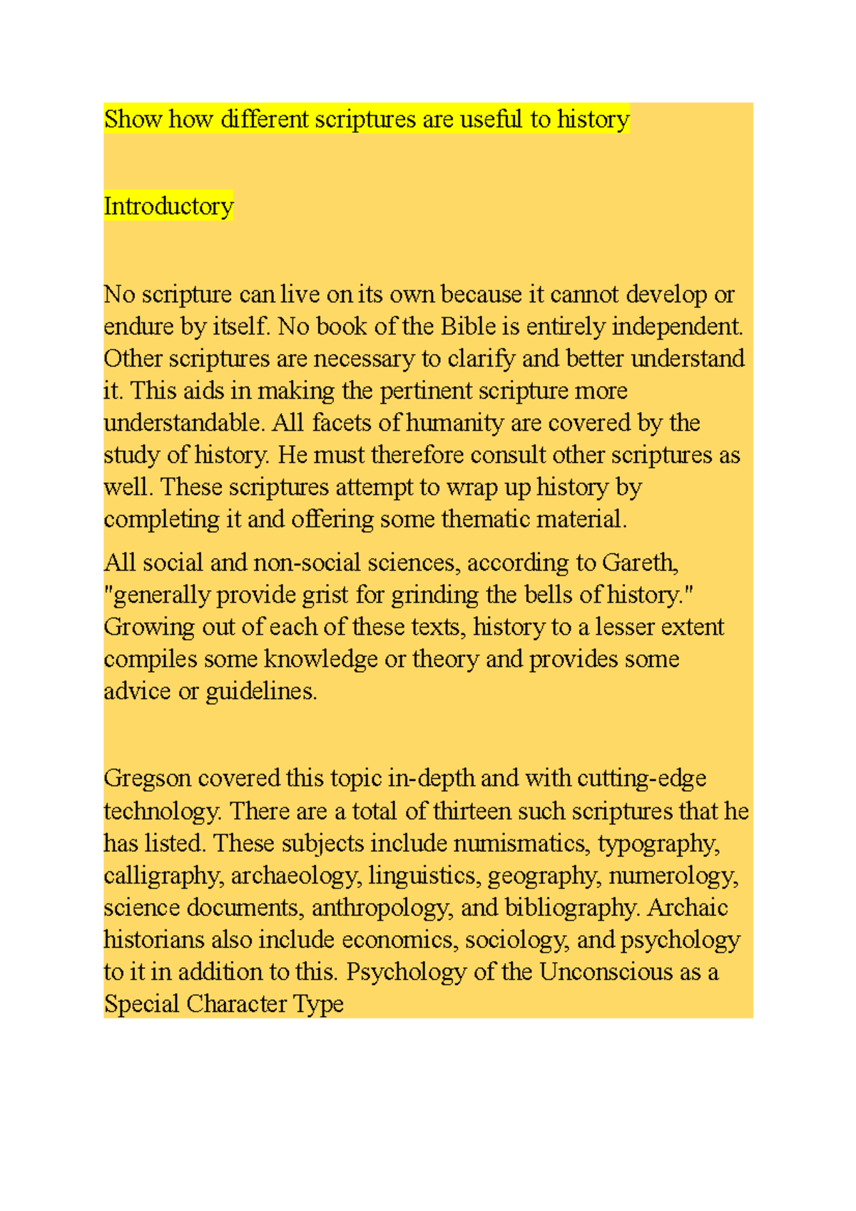 Show how different scriptures are useful to history - Show how ...