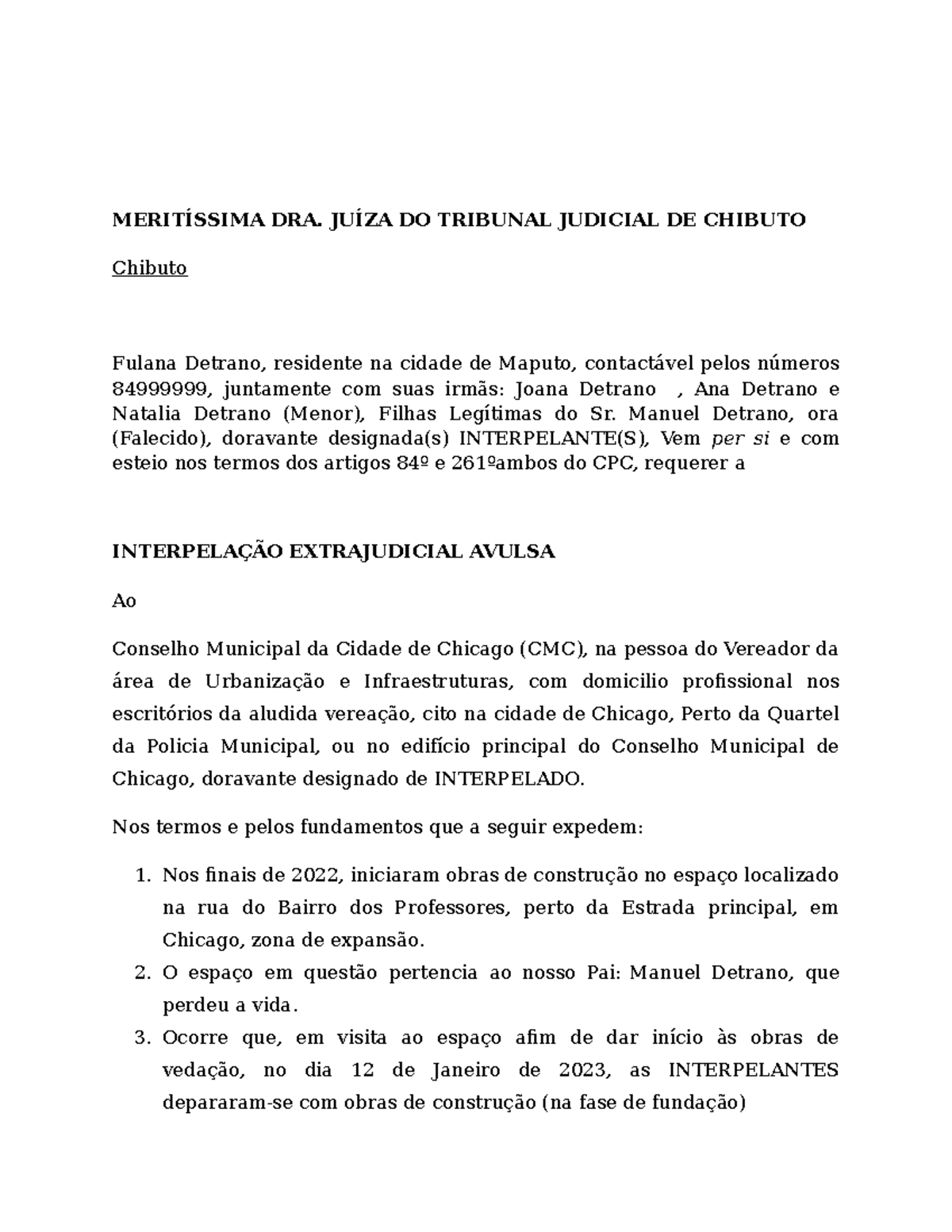 Notificacao ou interpelacao Extrajudical - MERITÍSSIMA DRA. JUÍZA DO ...