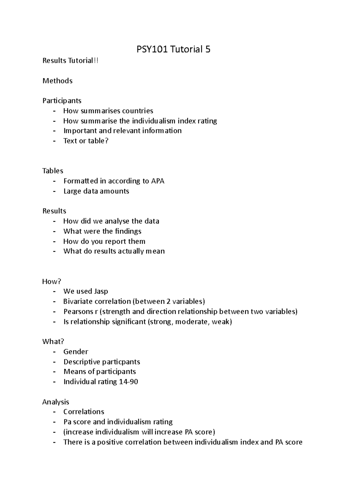 PSY101 Tutorial 5 - Studocu