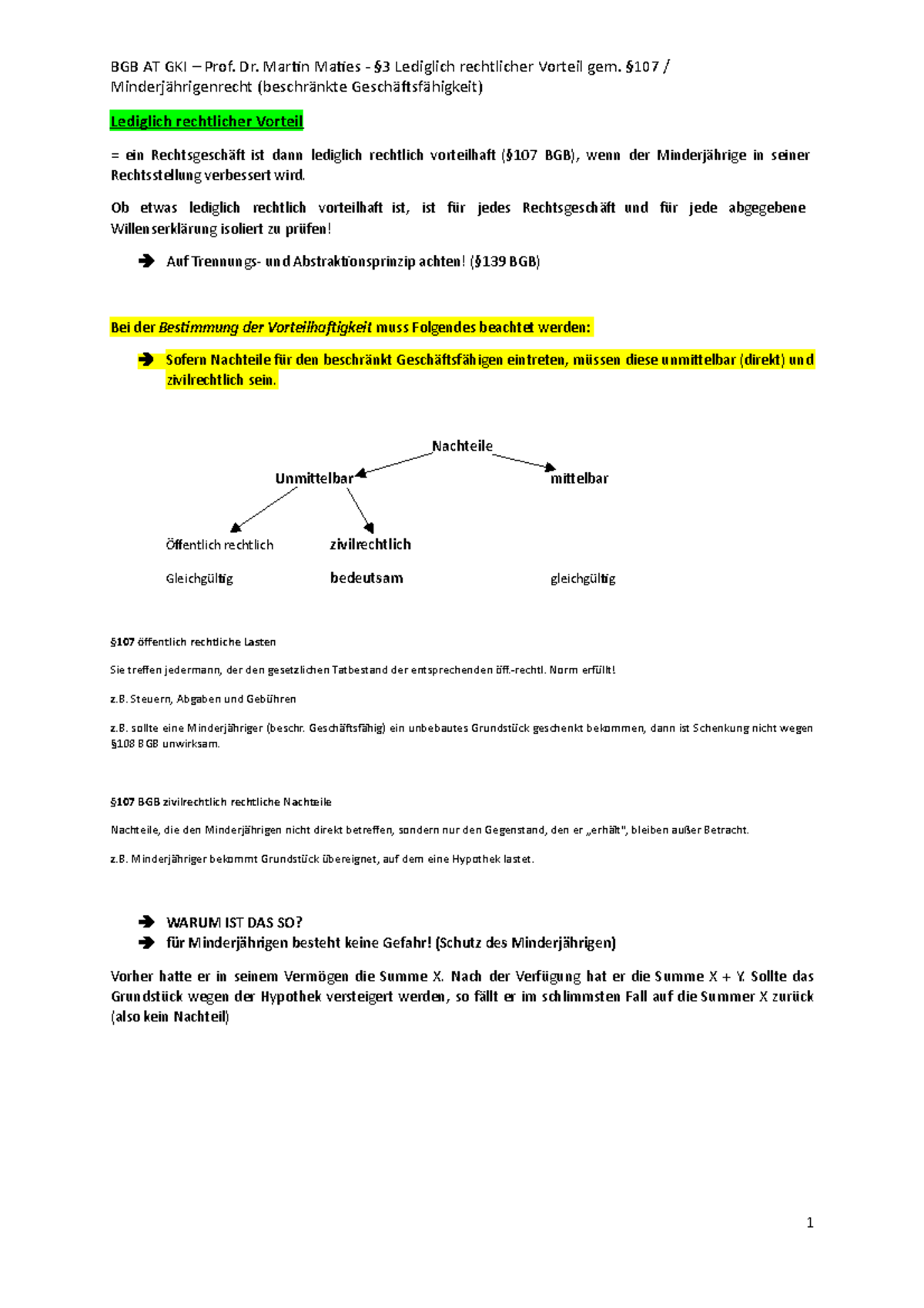 §3 Lediglich rechtlicher Vorteil - BGB AT GKI Prof. Dr. Martin Maties ...