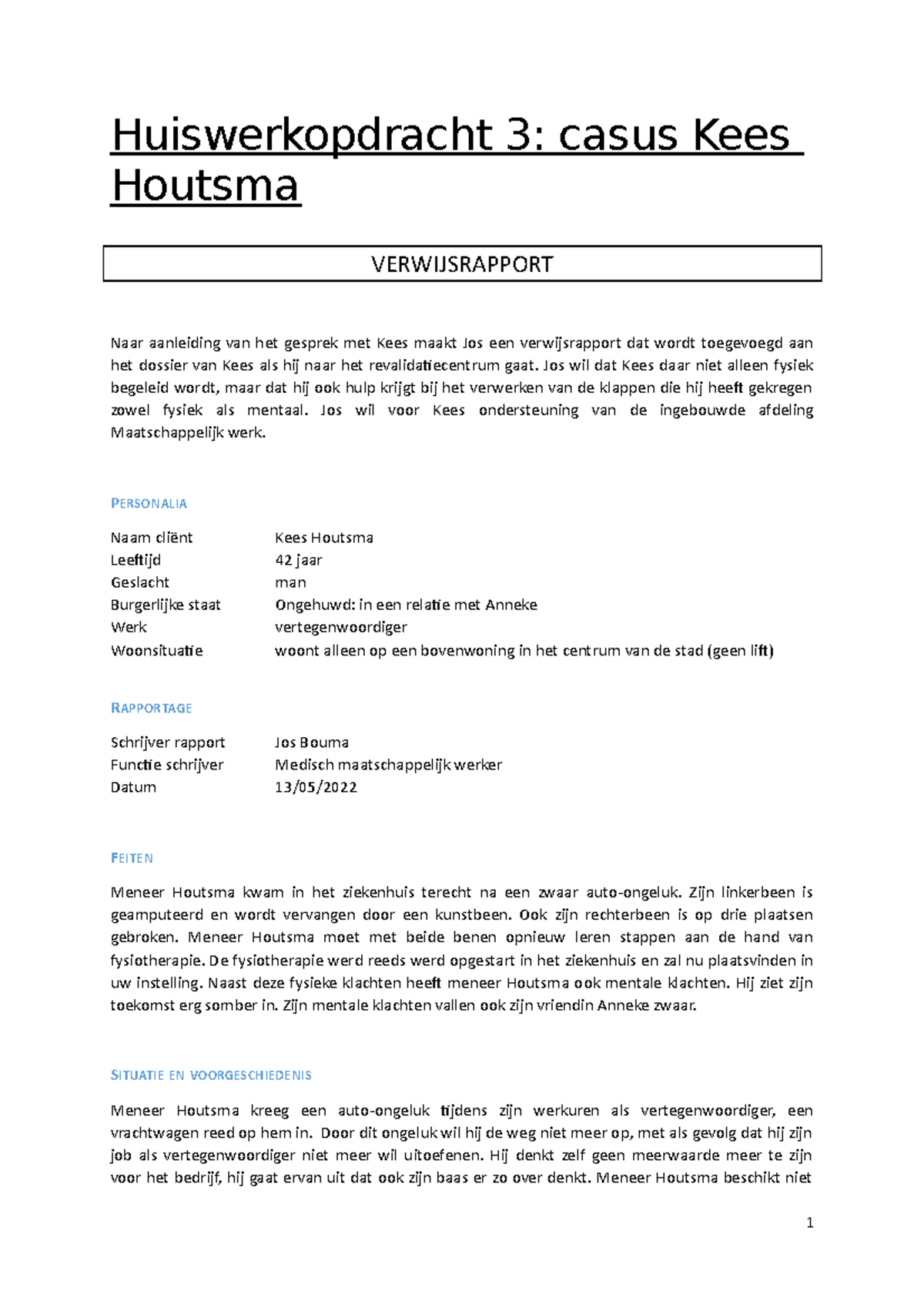 casus KEES Houtsma - Huiswerkopdracht 3: casus Kees Houtsma ...