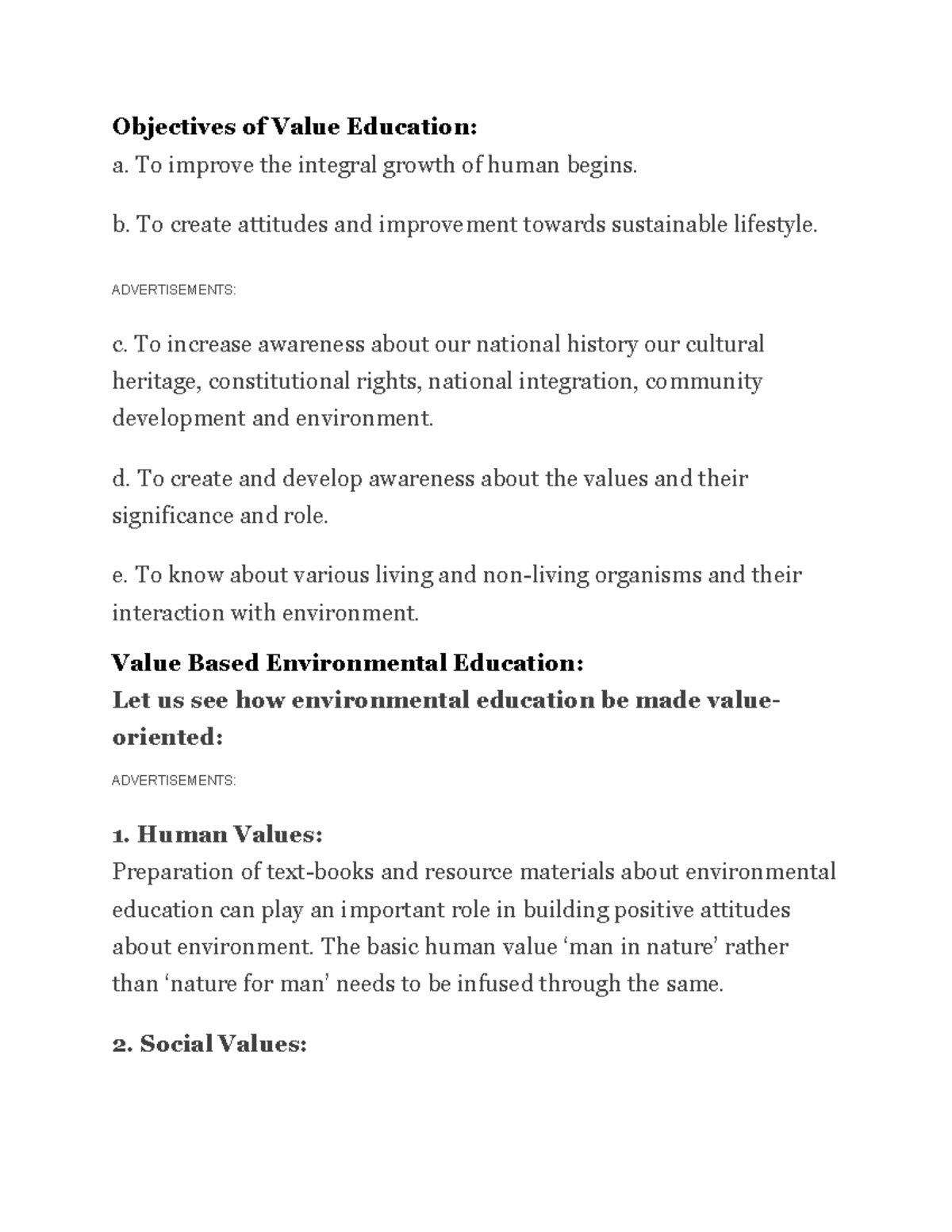 Objectives of Value Education - To improve the integral growth of human ...