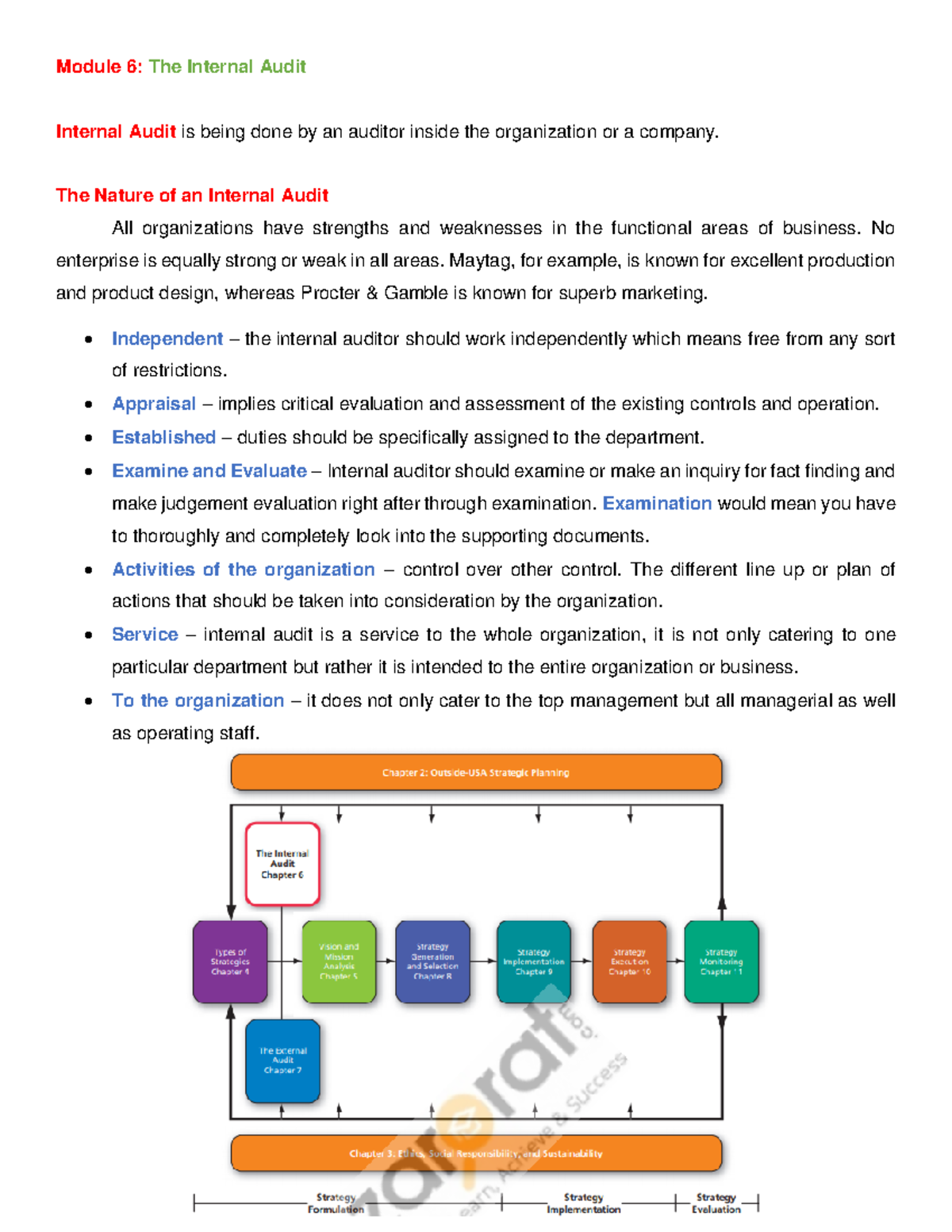 Strat MAN Module 6 - Module 6: The Internal Audit Internal Audit is ...