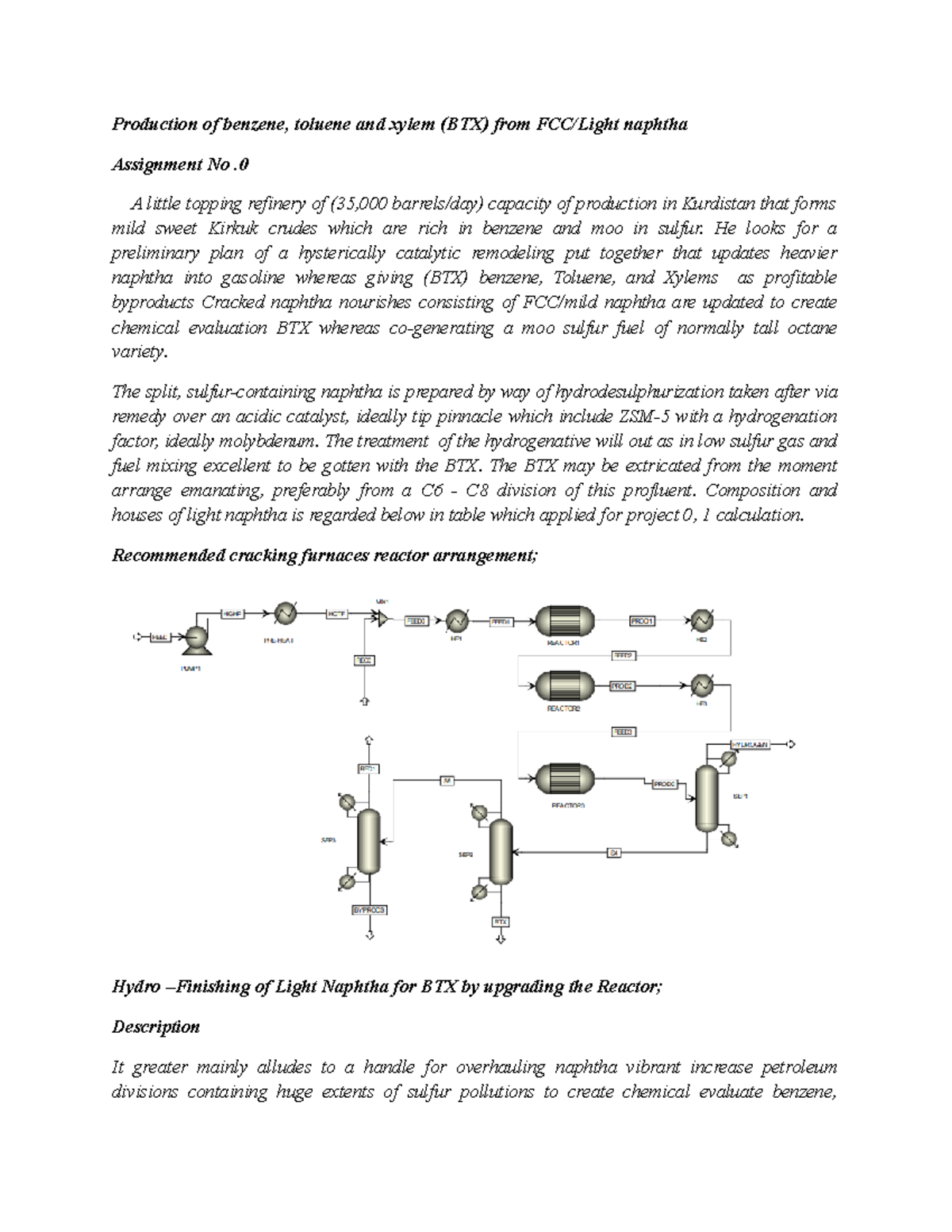Production of BTX asignemnet 0 - Production of benzene, toluene and ...