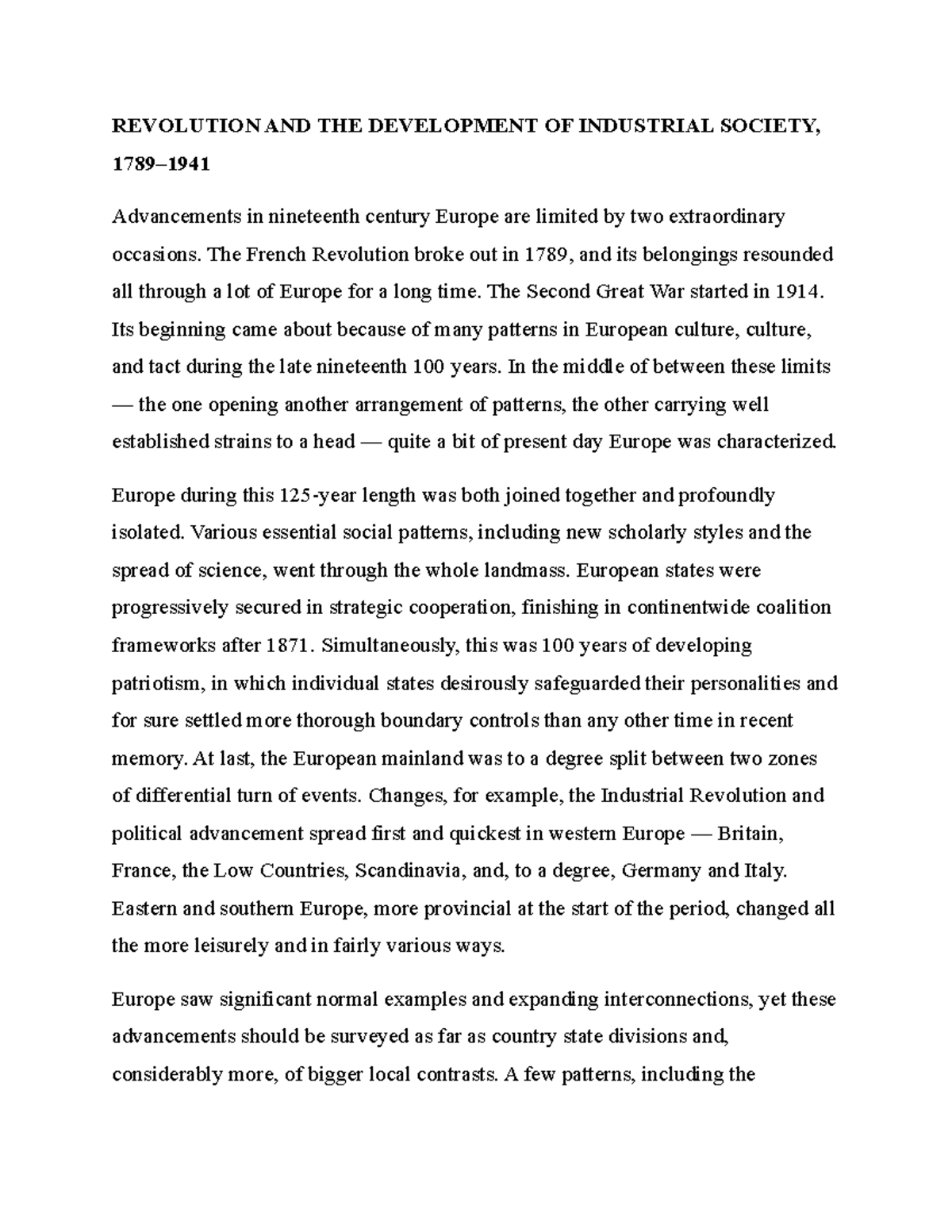 Revolution and the development of industrial society, 1789–1941 ...