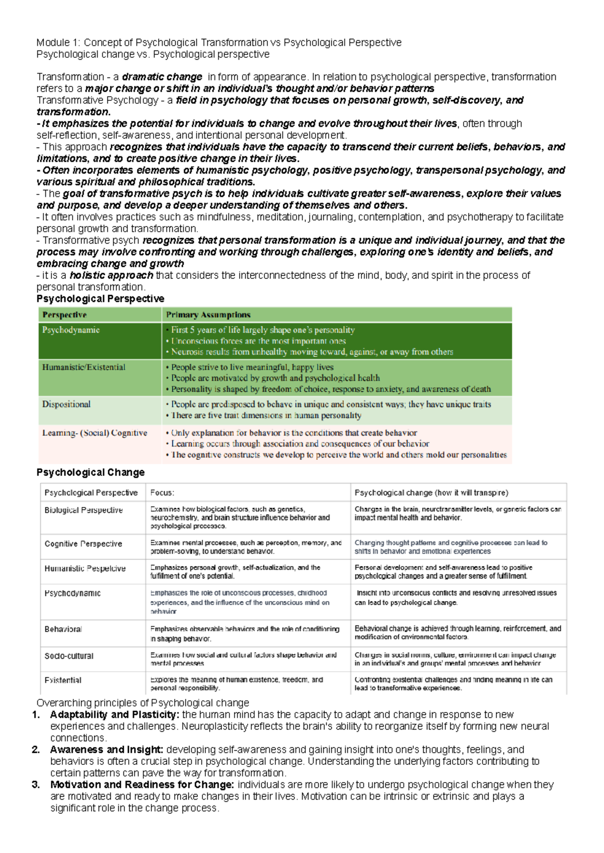 Module 1 Concept of Psychological Transformation vs Psychological ...
