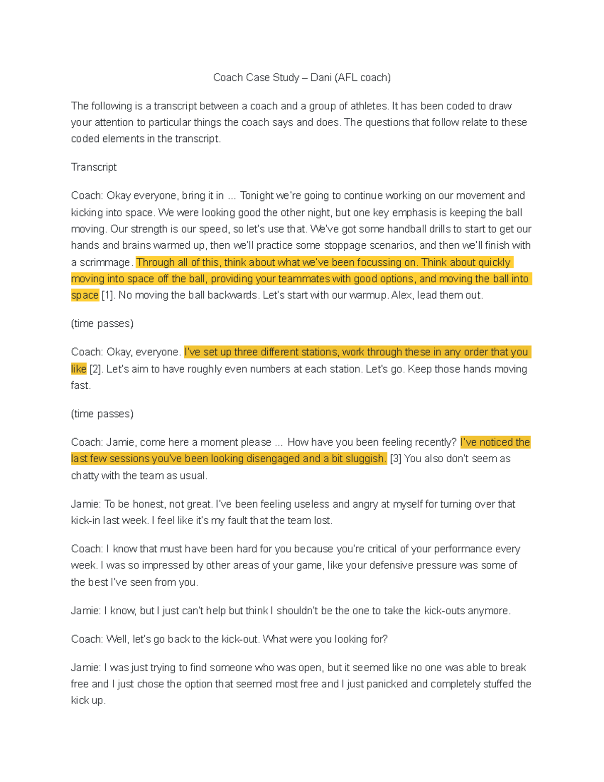 EXSC199 Assessment 2 Transcript - Final Version 2022 - Coach Case Study ...