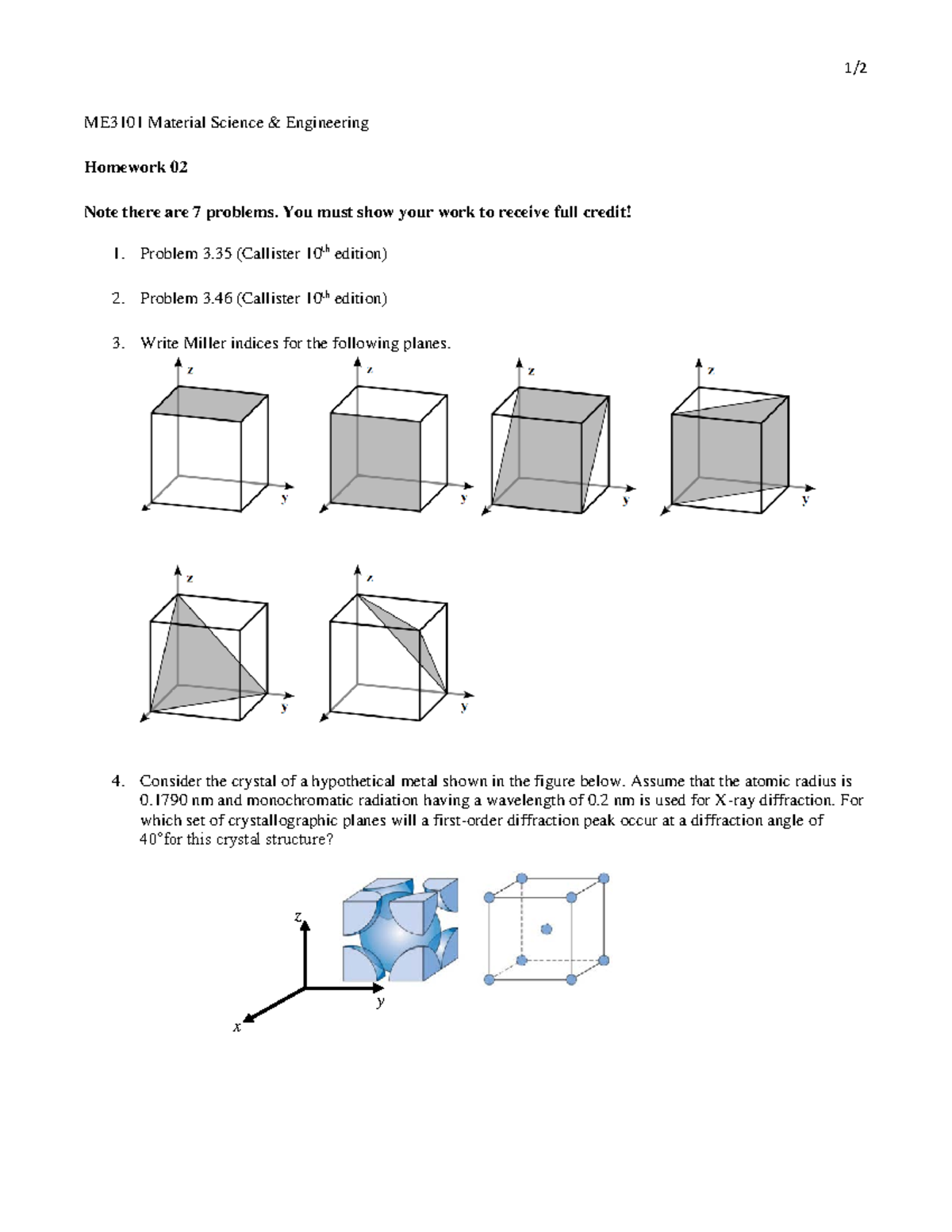 ME3101 HW 02 - Ch2 Worksheet - 1/ ME3101 Material Science & Engineering ...