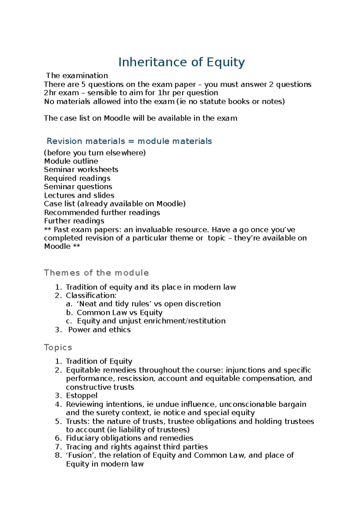 Revision Lecture - Inheritence of Equity - Inheritance of Equity The ...