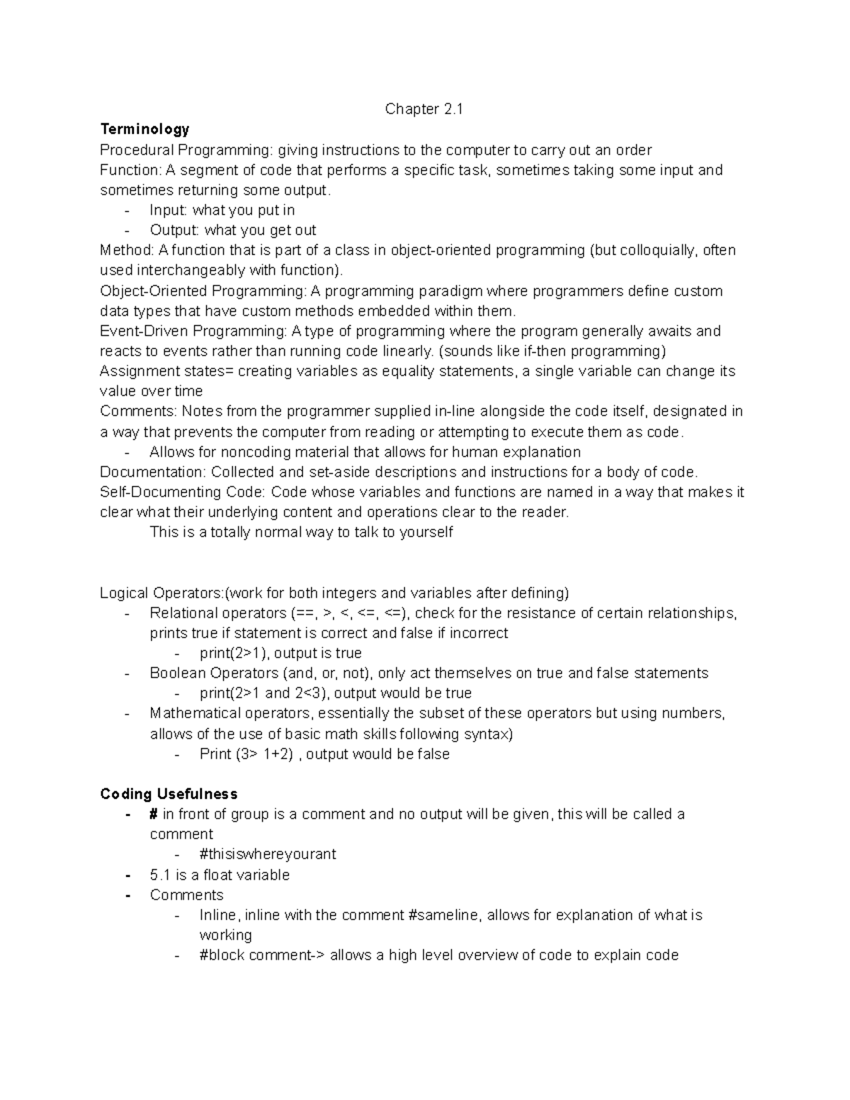 Chapter 2 - Chapter 2. Terminology Procedural Programming: giving ...