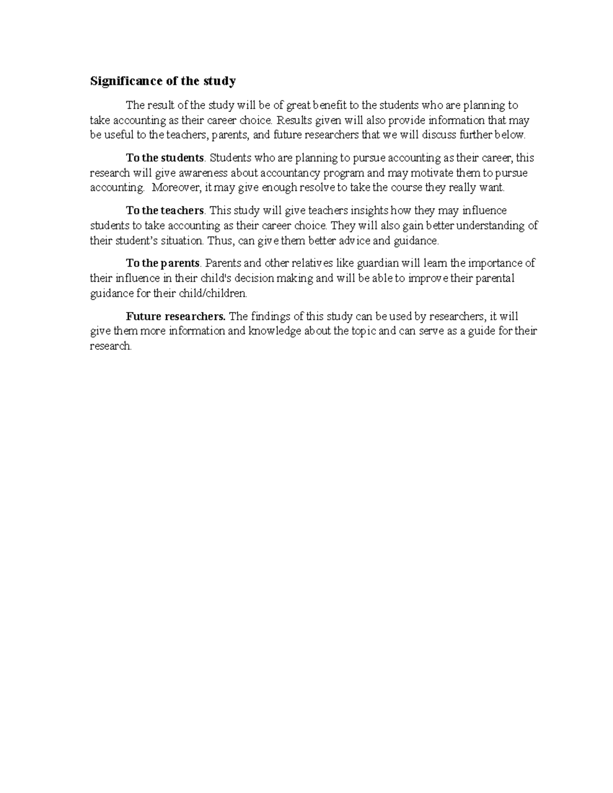 Significance of the study - Results given will also provide information ...