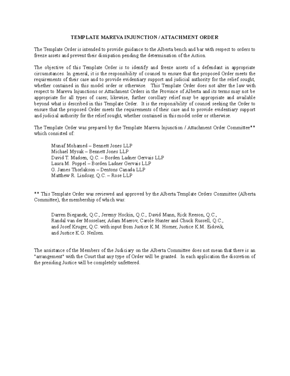 Mareva injunction attachment order template - TEMPLATE MAREVA INJUNCTION / ATTACHMENT ORDER The ...