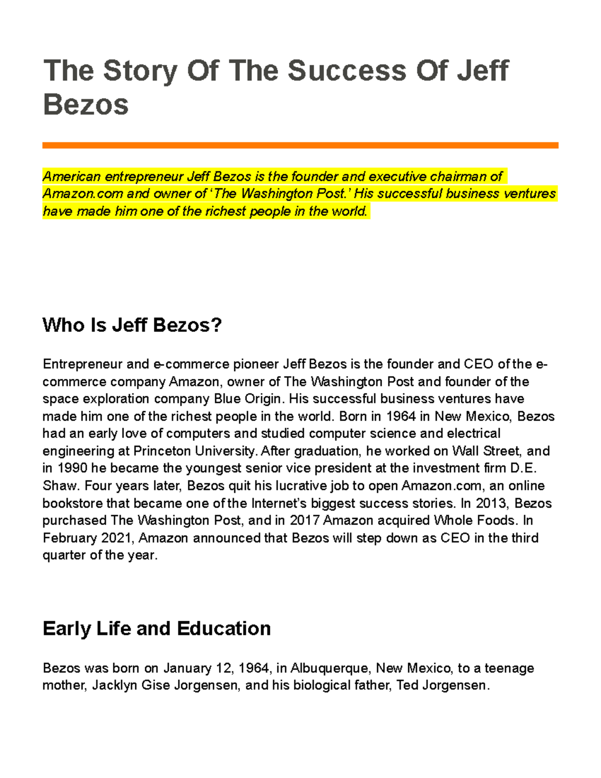 Jeff Bezos - Module - The Story Of The Success Of Jeff Bezos American ...