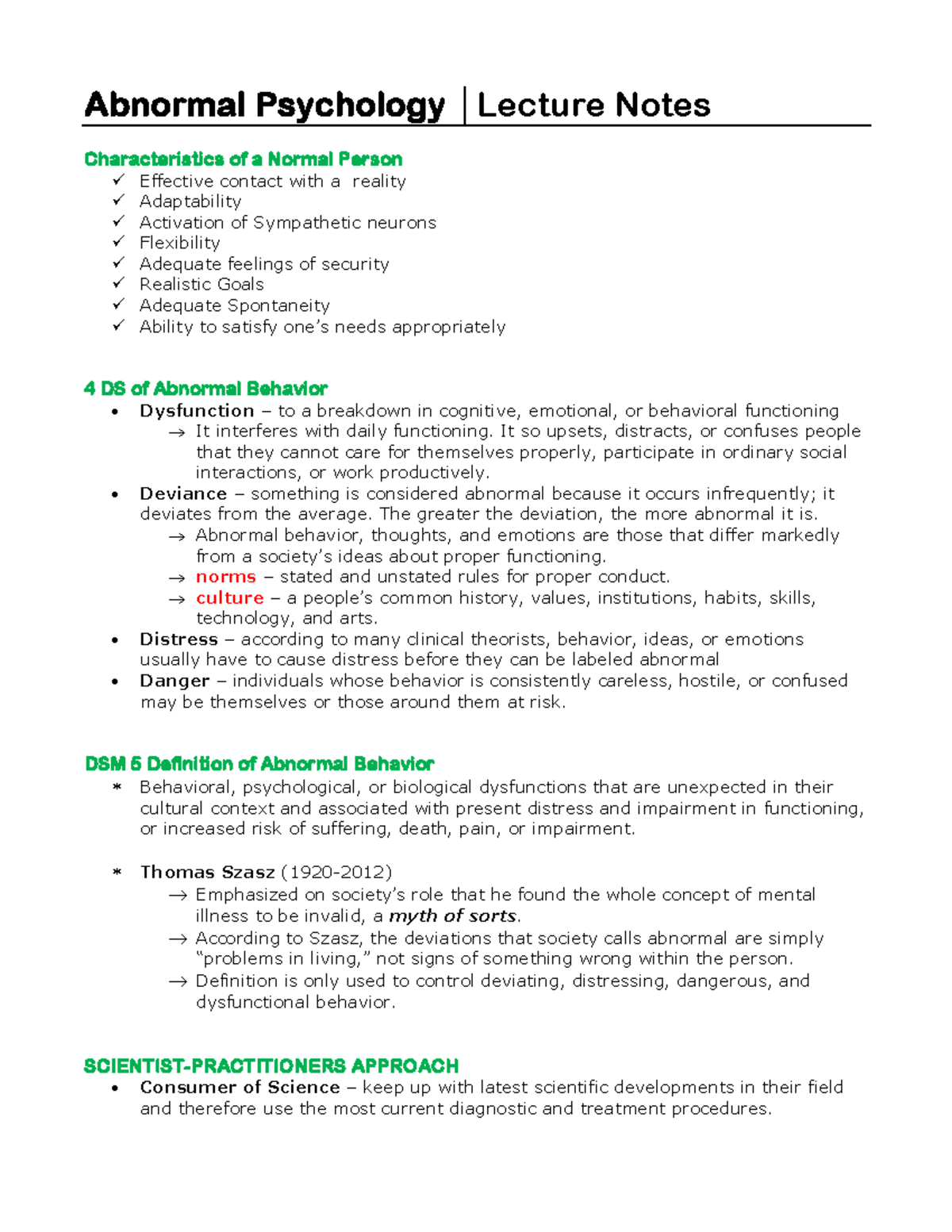 Abnormal Psychology Refresher Notes - Abnormal Psychology │Lecture ...