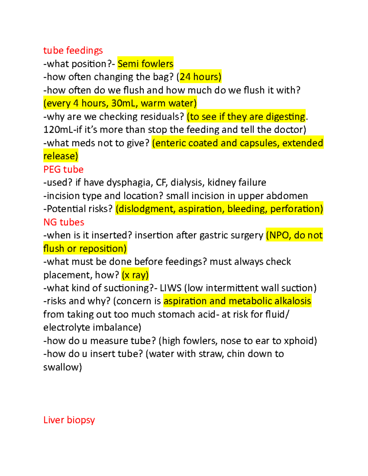 GI review smith - all GI notes - tube feedings -what position?- Semi ...