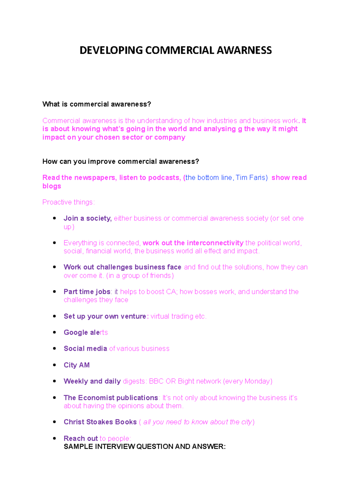 Commercial Awarness in the modern world - DEVELOPING COMMERCIAL ...