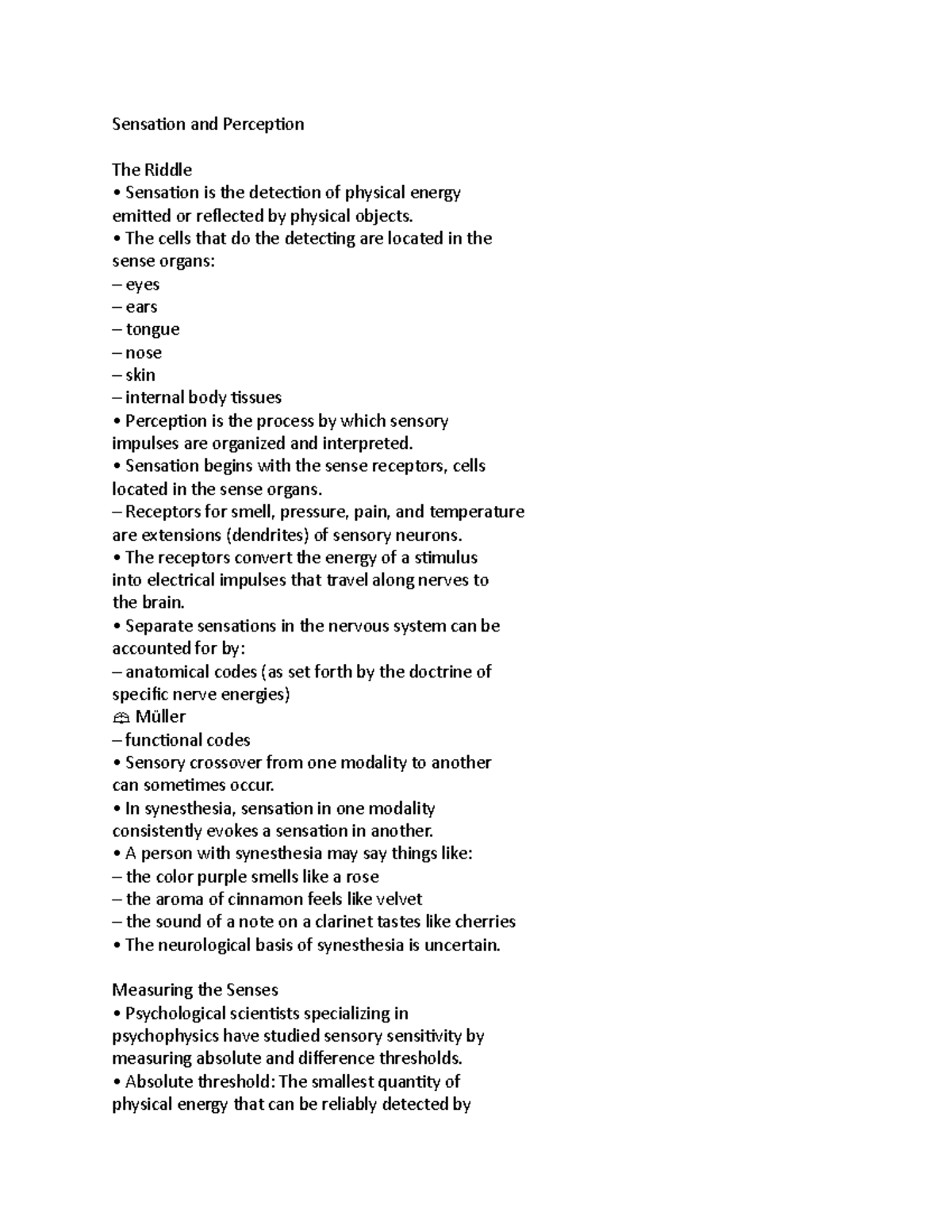 Sensation and Perception - The cells that do the detecting are located ...