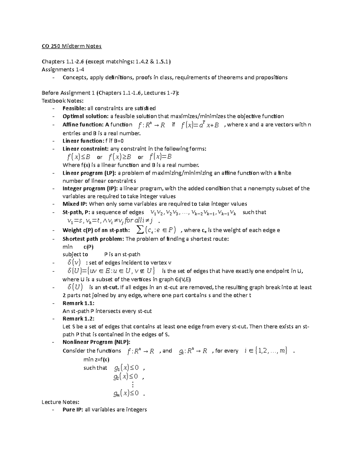 CO 250 Midterm Notes - 4 1.5) Assignments Concepts, apply definitions ...