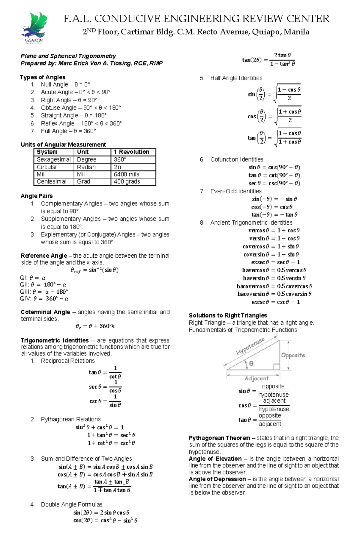 02. Plane & Spherical Trigonometry (ENGR. Tiosing) - F.A. CONDUCIVE ...