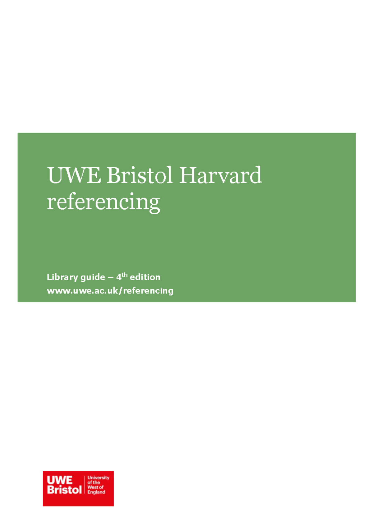 UWE Bristol Harvard referencing guide - UWE Bristol Harvard referencing ...