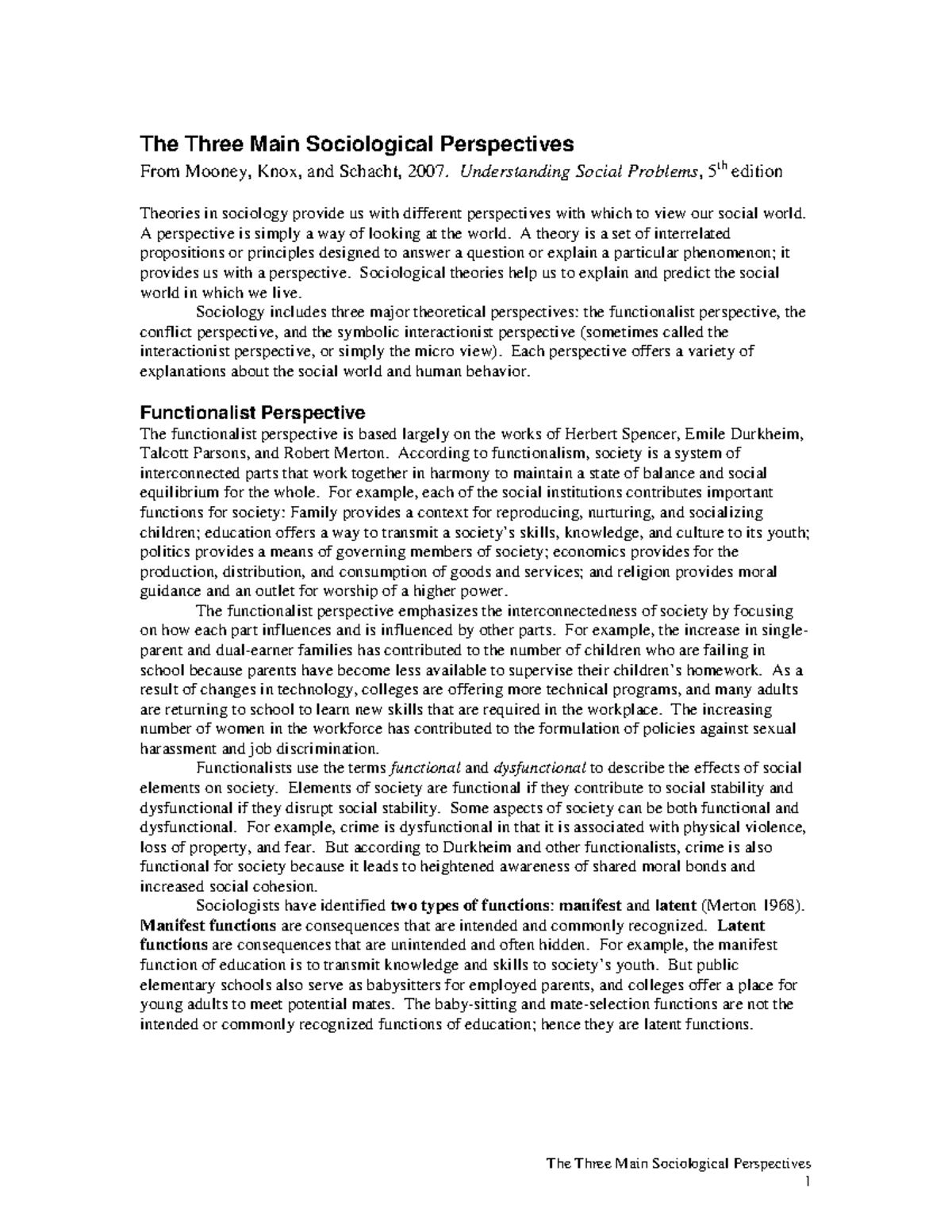 The three main sociological perspectives - The Three Main Sociological ...